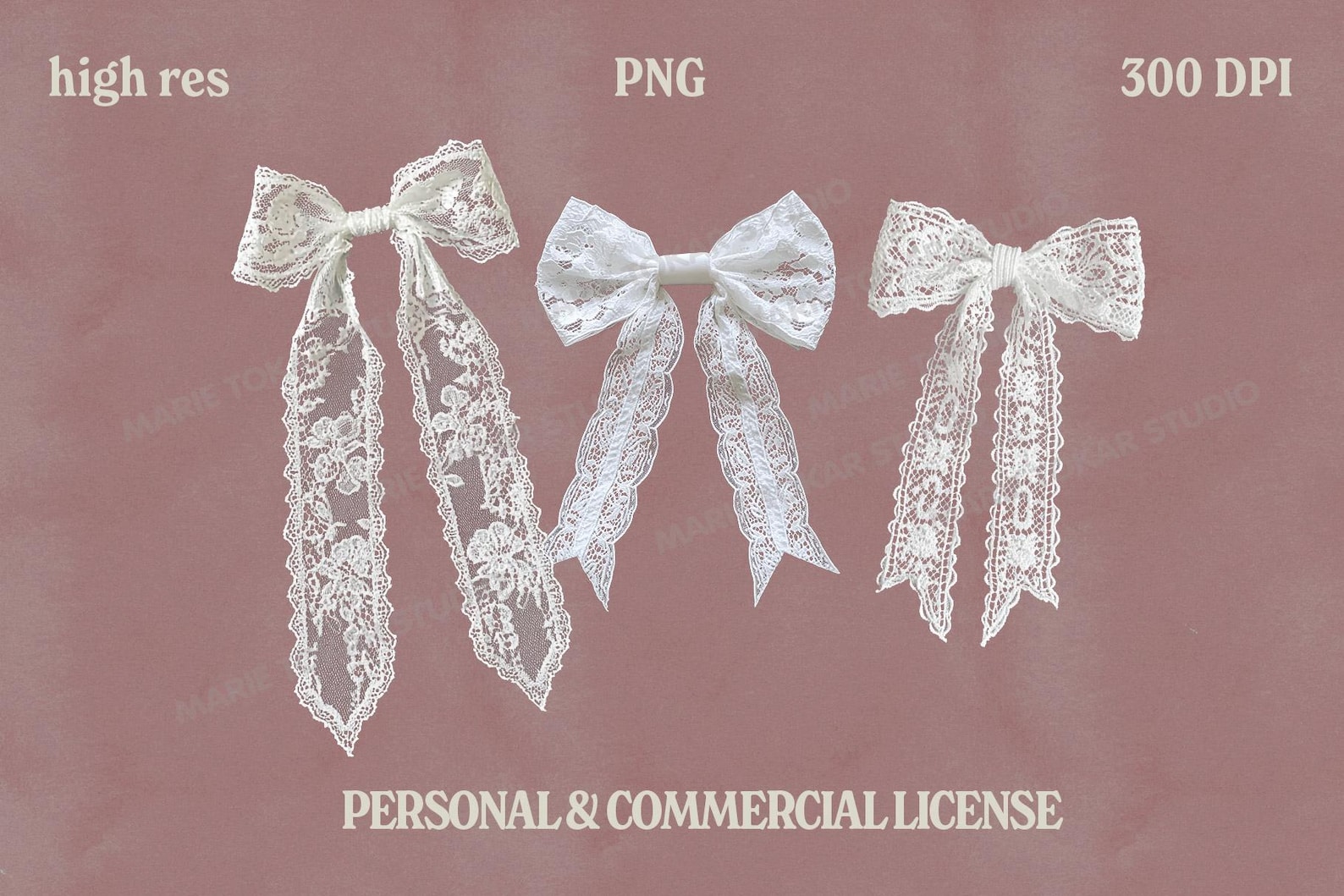 Romantic Coquette Lace Bow Clipart Pack – 6 Vintage White PNG Bows for ...