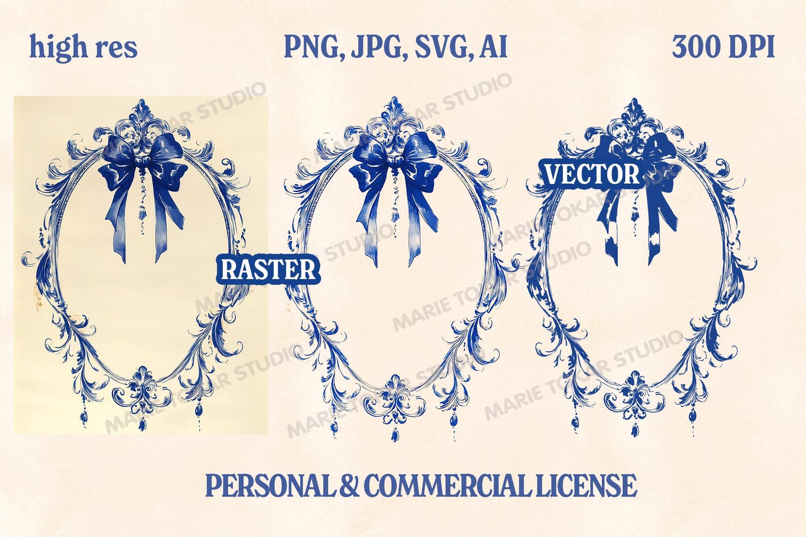 Hand Drawn Baroque Rococo Floral Frame Clipart Set in PNG JPG SVG & Ai ...