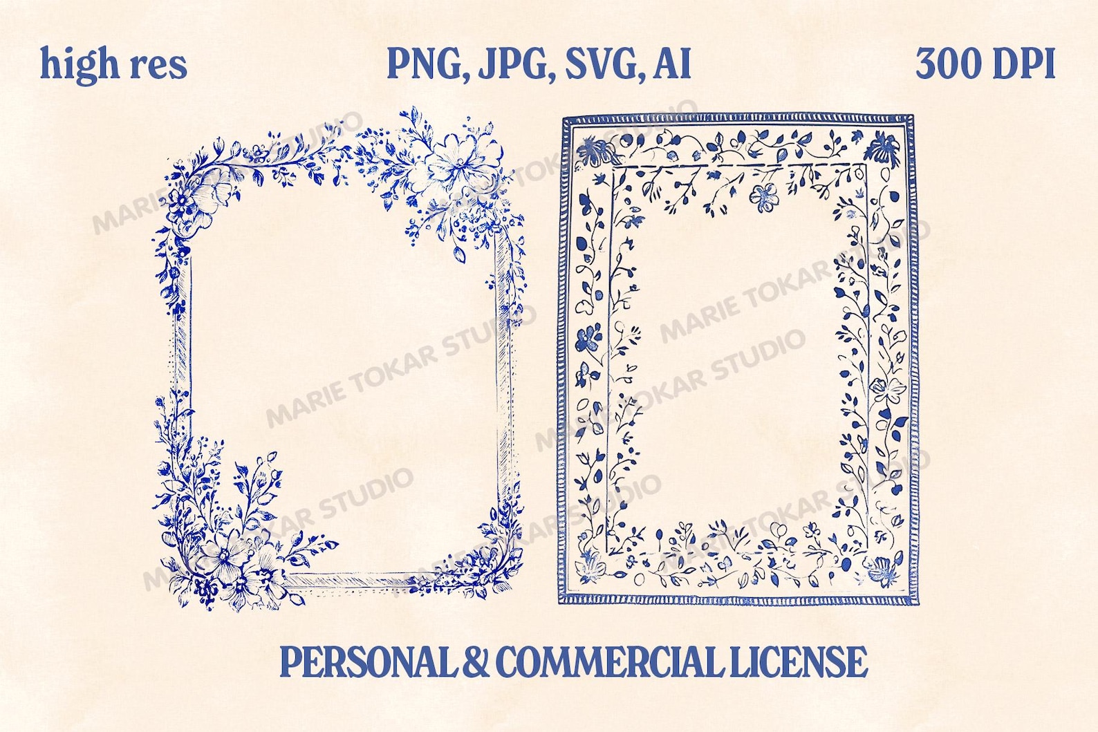 5 Hand Drawn Botanical Frames Clipart Png Svg Ai and Jpg Bundle Vintage ...