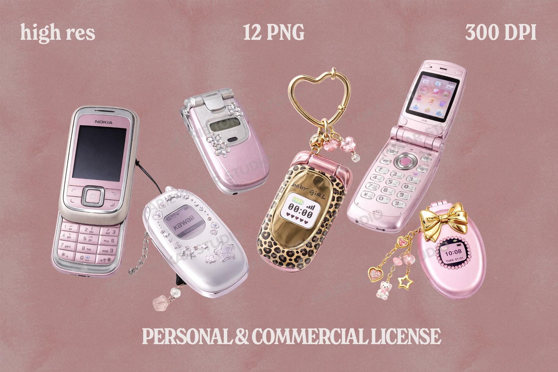 Y2K Phones PNG Clipart Set, Retro Flip Phones, Cute Kawaii Cell Phones ...