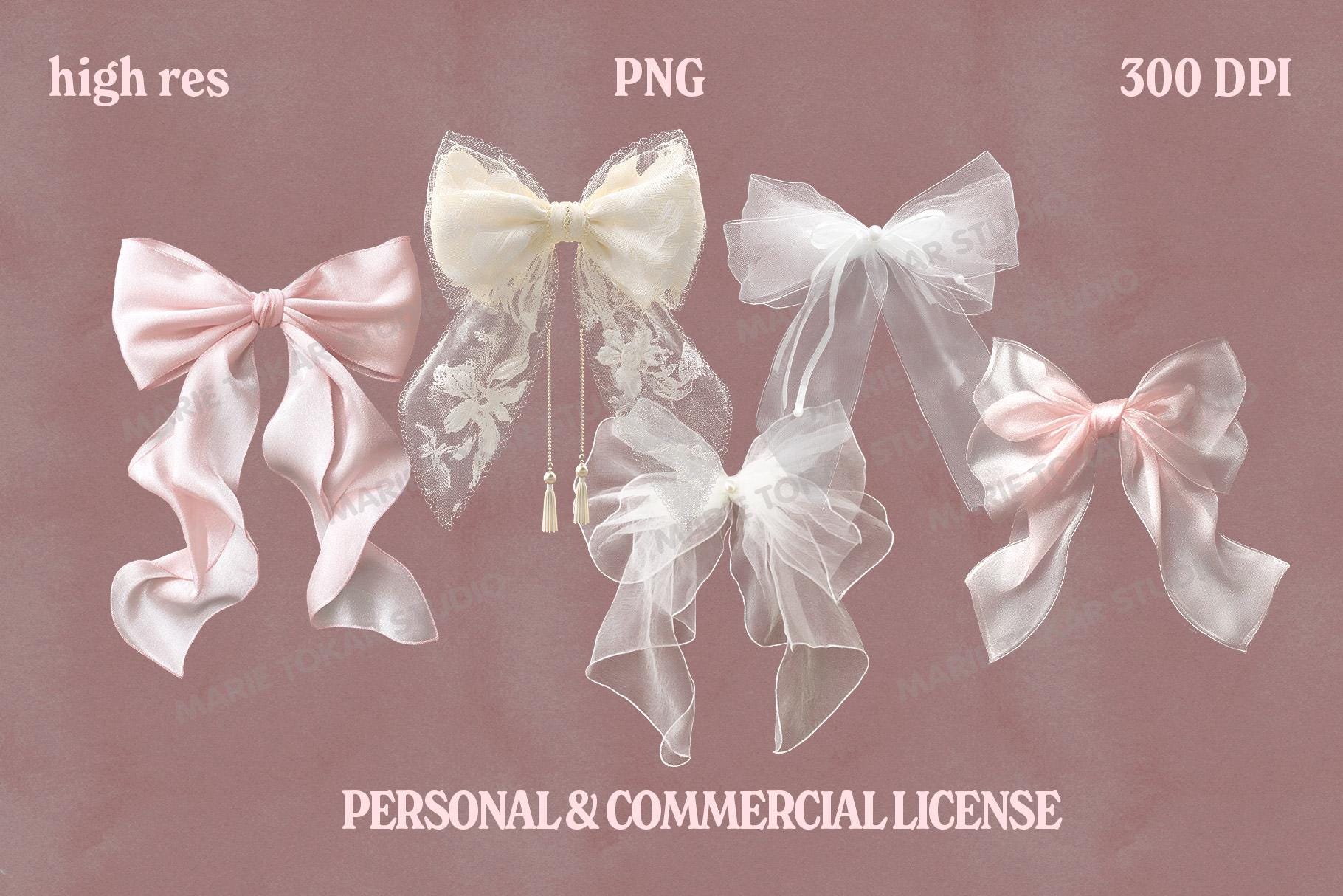 Coquette Bows PNG Bundle | 10 Realistic Satin & Lace Ribbons | Feminine ...