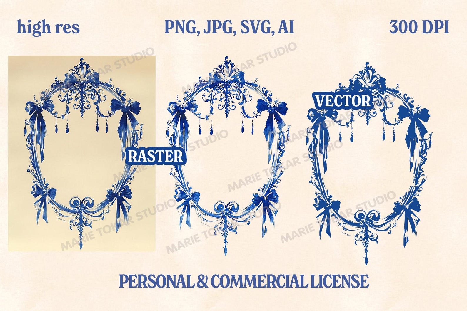 Hand Drawn Baroque Rococo Floral Frame Clipart Set in PNG JPG SVG & Ai ...