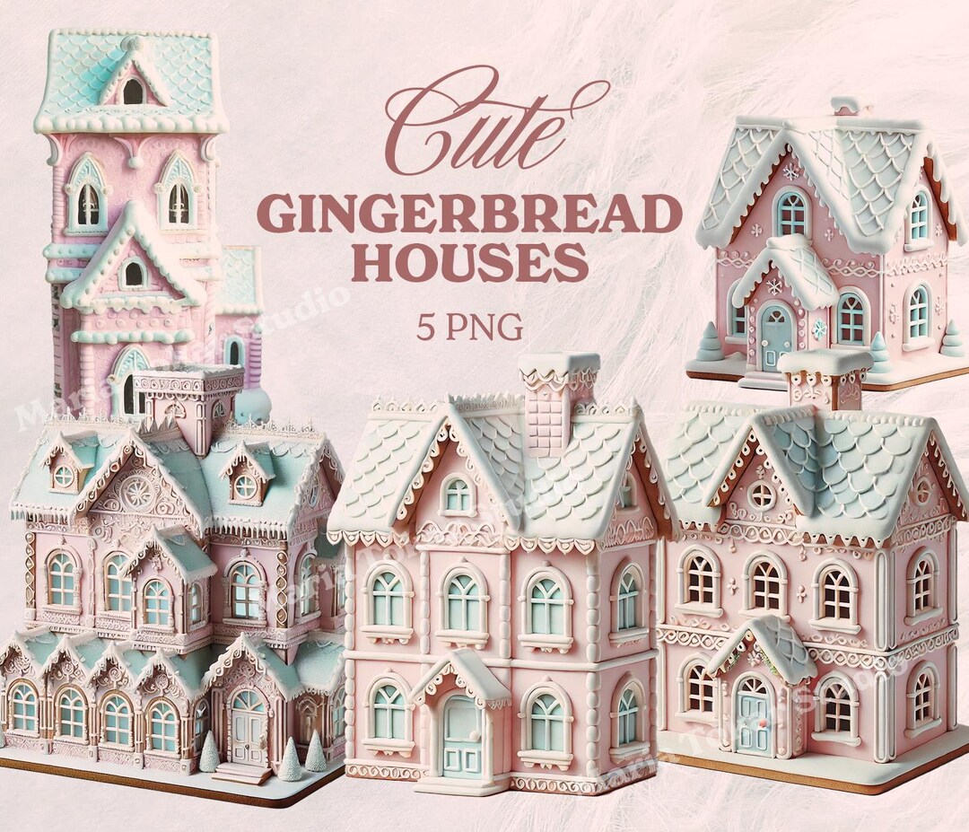 Cute Pink Gingerbread House Clipart PNG – 5 Christmas Houses ...