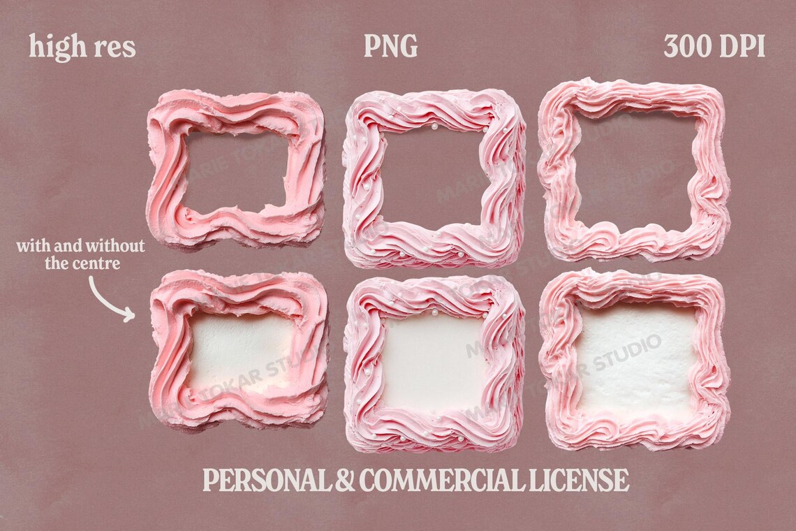 5 Whimsical Cake Frosting Frames PNG for Coquette Aesthetic ...