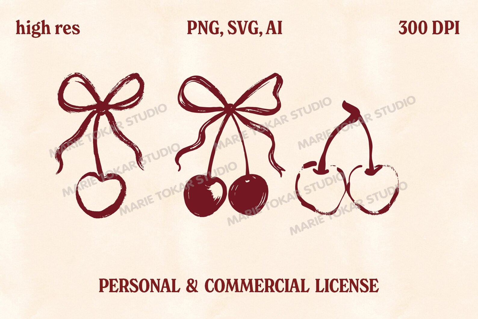 12 Hand Drawn Whimsical Cherry SVG & PNG – Line Art Clipart for ...
