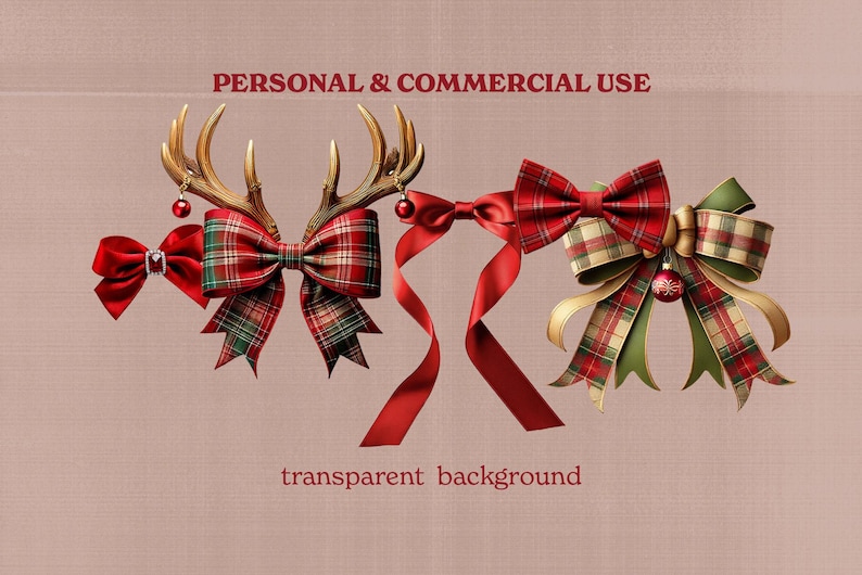 10 Realistic Christmas Bows PNG Clipart Pack | Transparent Backgrounds ...
