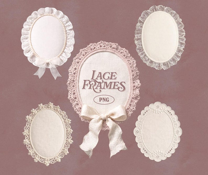 Vintage Lace Frames PNG Bundle, Oval Fabric Frames Clipart, Shabby Chic ...