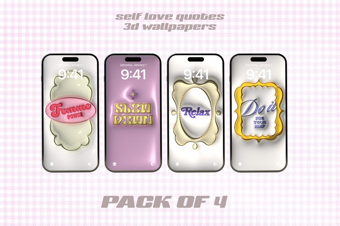 3D Pink Cute Self-love Quotes Wallpaper Pack for Mobile | Pillow Puff ...