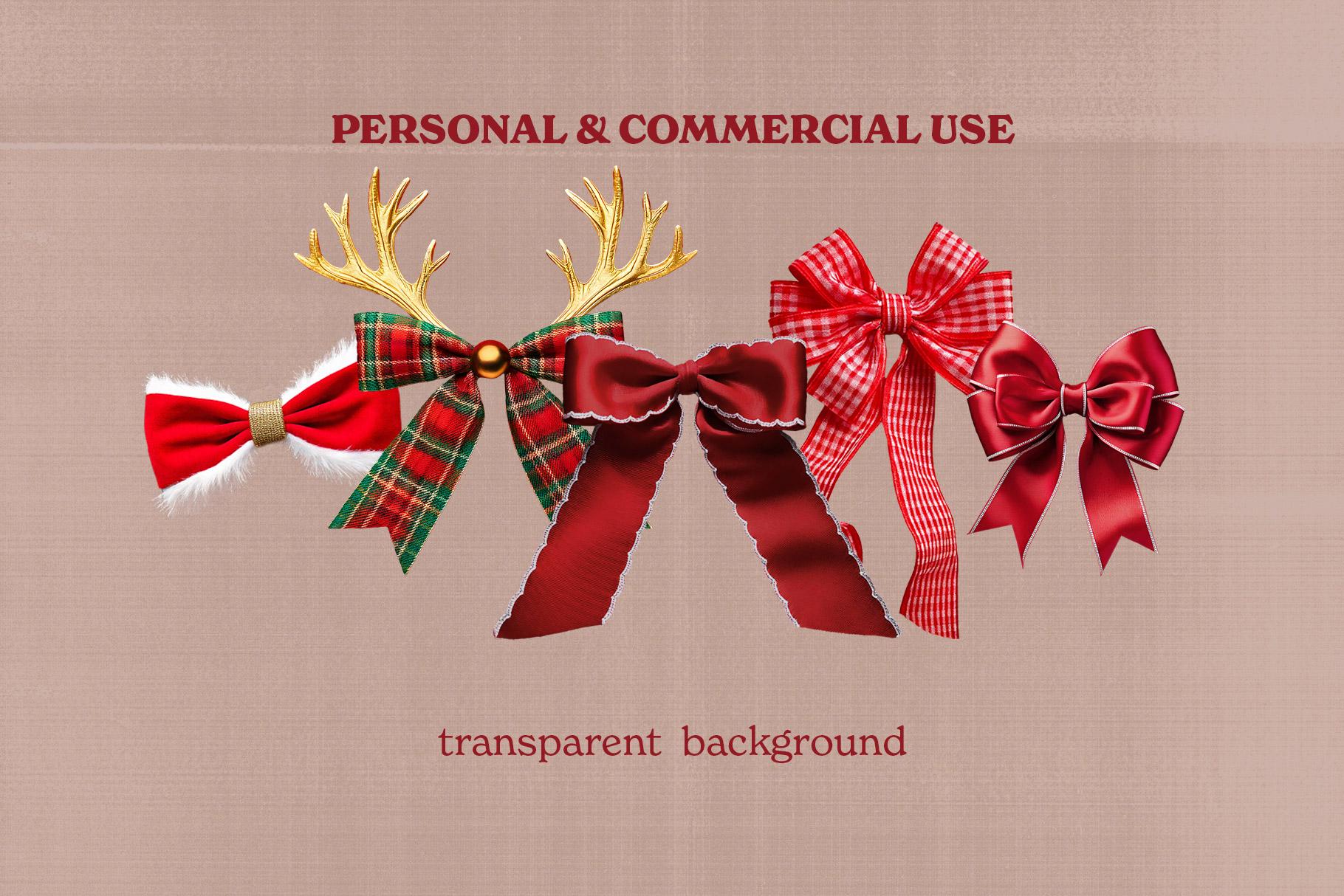 10 Realistic Christmas Bows PNG Clipart Pack | Transparent Backgrounds ...