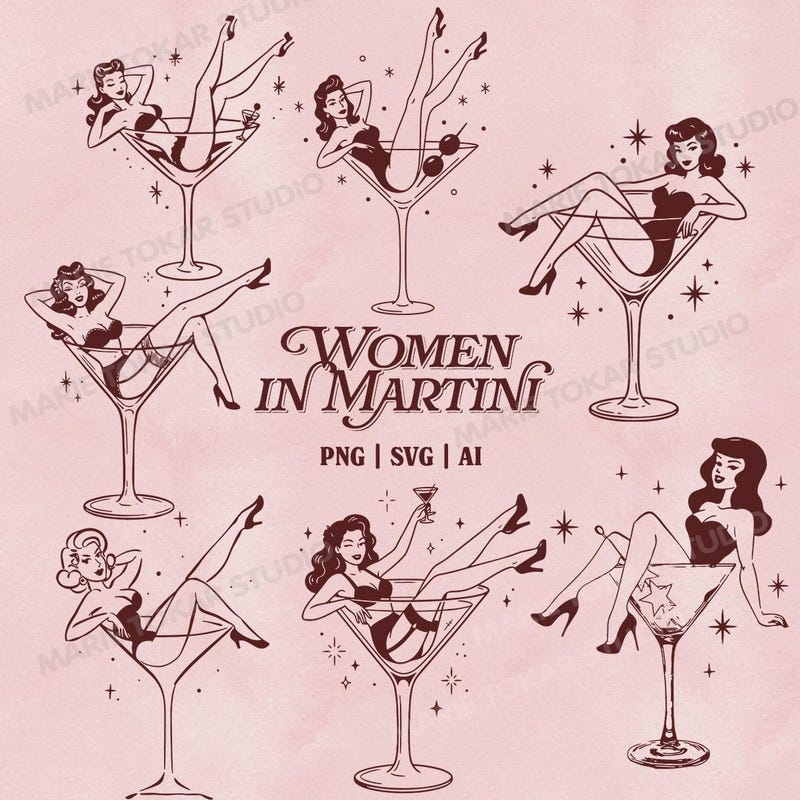 Girl in Martini Clip Art - Etsy