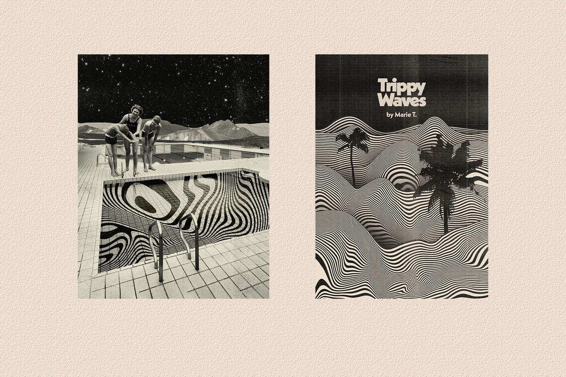 Indie Aesthetic Trippy Waves Patterns, Retro, Psychedelic Digital Paper ...