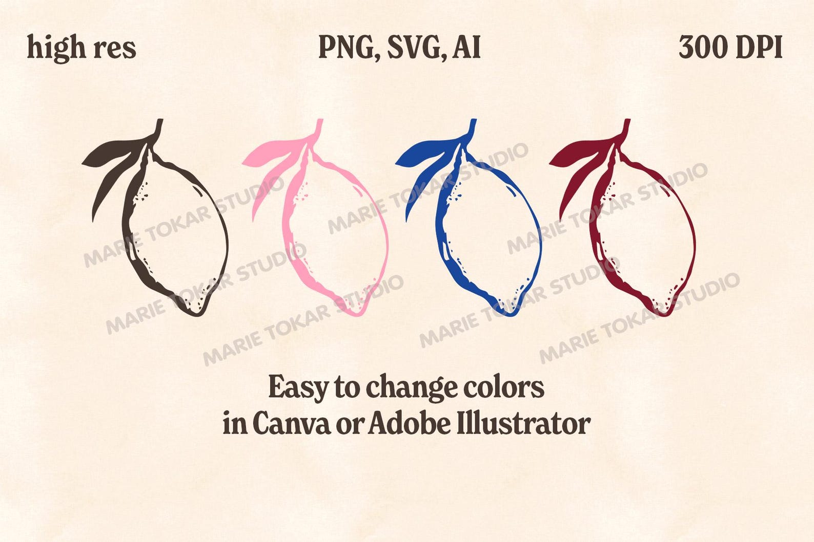 Hand Drawn Lemon Clipart Bundle – 5 Whimsical Line Art Fruit ...