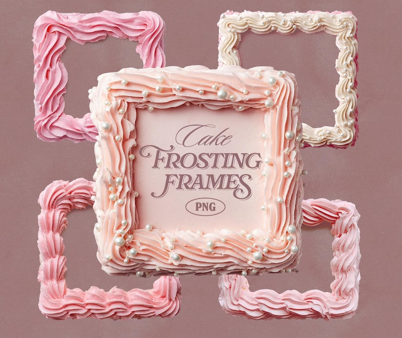 5 Whimsical Cake Frosting Frames PNG for Coquette Aesthetic ...