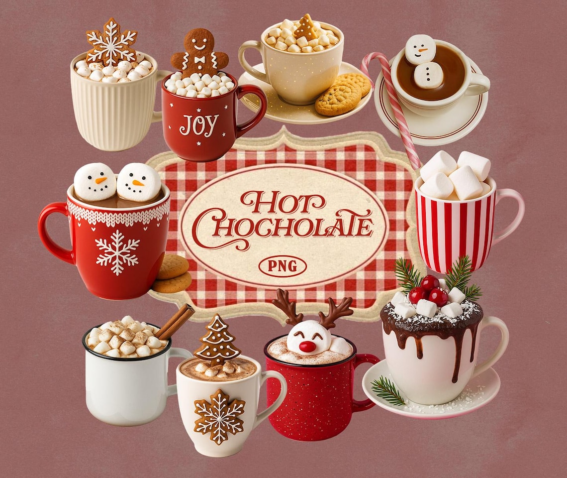 Christmas Cocoa Pngs | Hot Chocolate Mugs With Marshmallows, Cookies ...