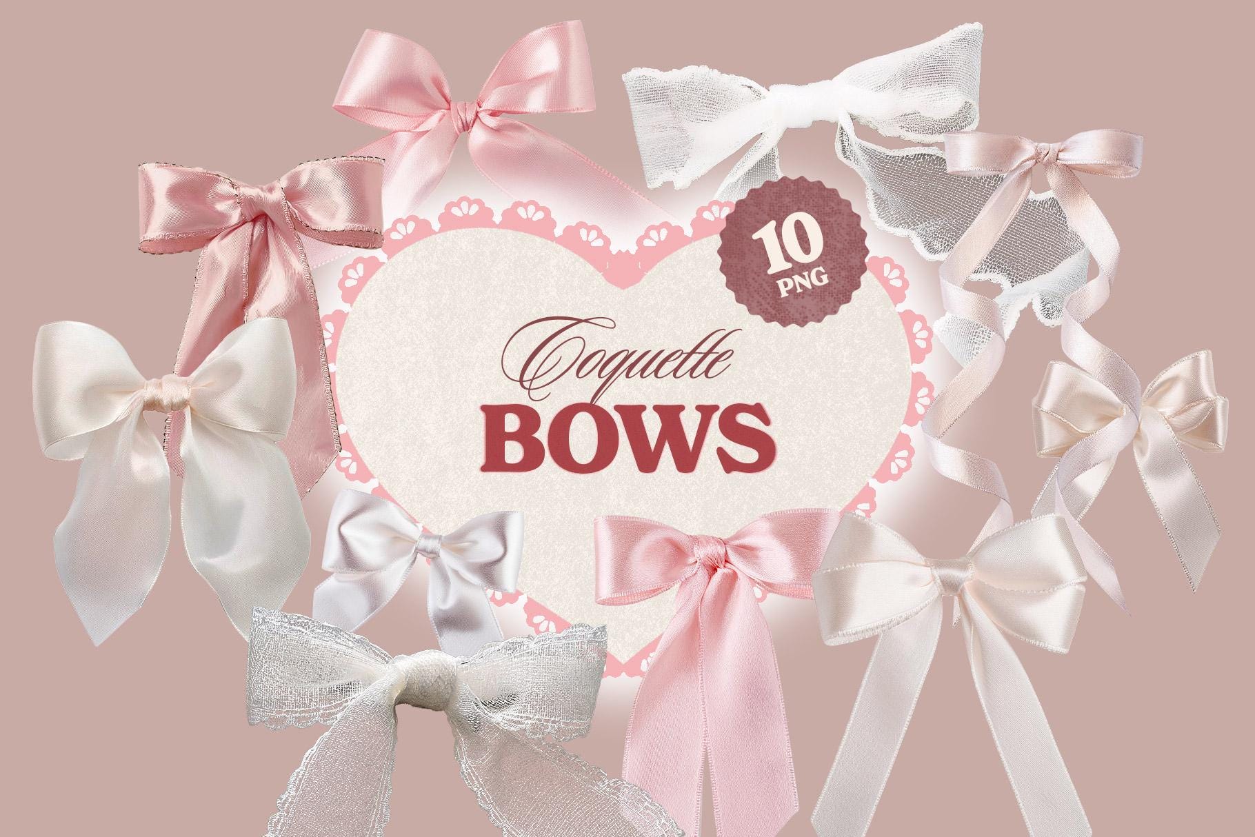 Coquette Satin Ribbon Bows Clipart Set, Realistic Texture Clip Art, PNG ...