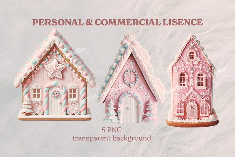 Cute Pink Gingerbread House Clipart PNG – 5 Christmas Houses ...