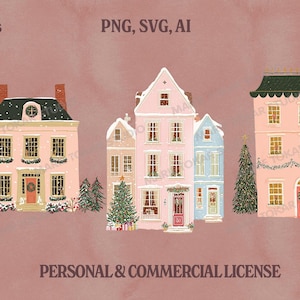 Cute Christmas House Clipart | Xmas Winter Village PNG SVG AI, Festive ...