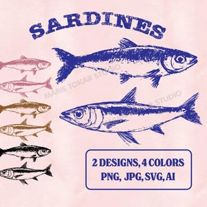 Vintage Sardines Vector Illustrations Set, Fish Graphics Clipart, 4 ...