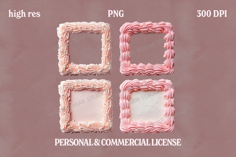 5 Whimsical Cake Frosting Frames PNG for Coquette Aesthetic ...