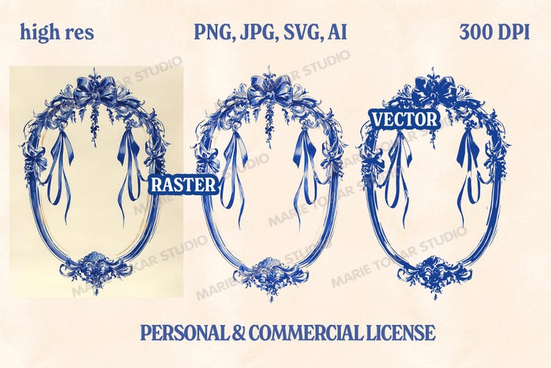 Hand Drawn Baroque Rococo Floral Frame Clipart Set in PNG JPG SVG & Ai ...
