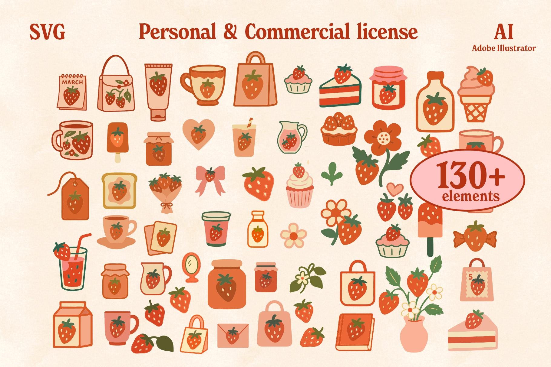 130+ Strawberry Clipart Bundle for Stickers T-shirts Mugs Packaging ...