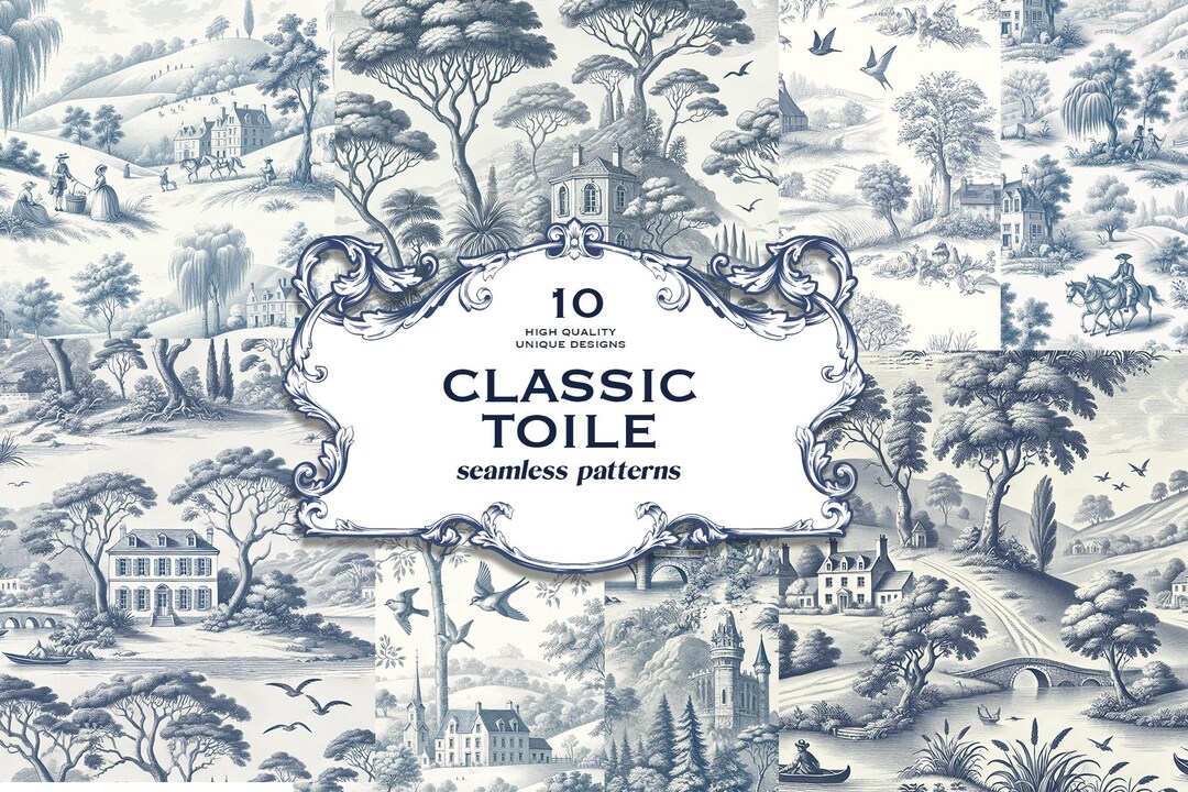 INSTANT DOWNLOAD, 10 Classic French Toile Seamless Patterns – Vintage ...