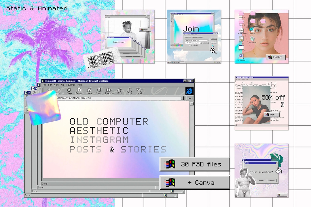 Retro Computer Windows 95 Aesthetic Instagram Templates Canva, Old ...