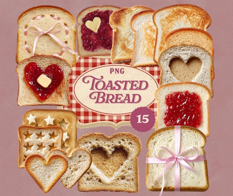 Coquette Toasted Bread PNG Bundle – 15 Slices With Jam, Butter, Hearts ...
