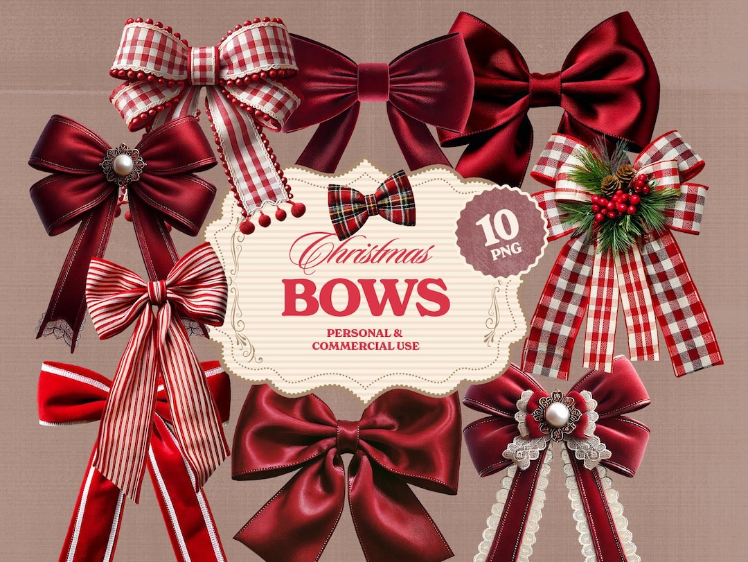 10 Realistic Christmas Bows PNG Clipart Pack | Transparent Backgrounds ...