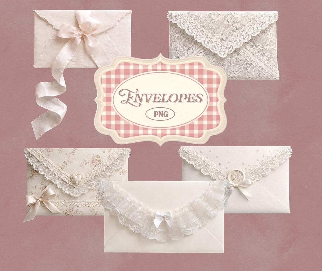 Coquette Envelope PNG Set, Pink Envelopes Clipart, Wedding Invitation ...