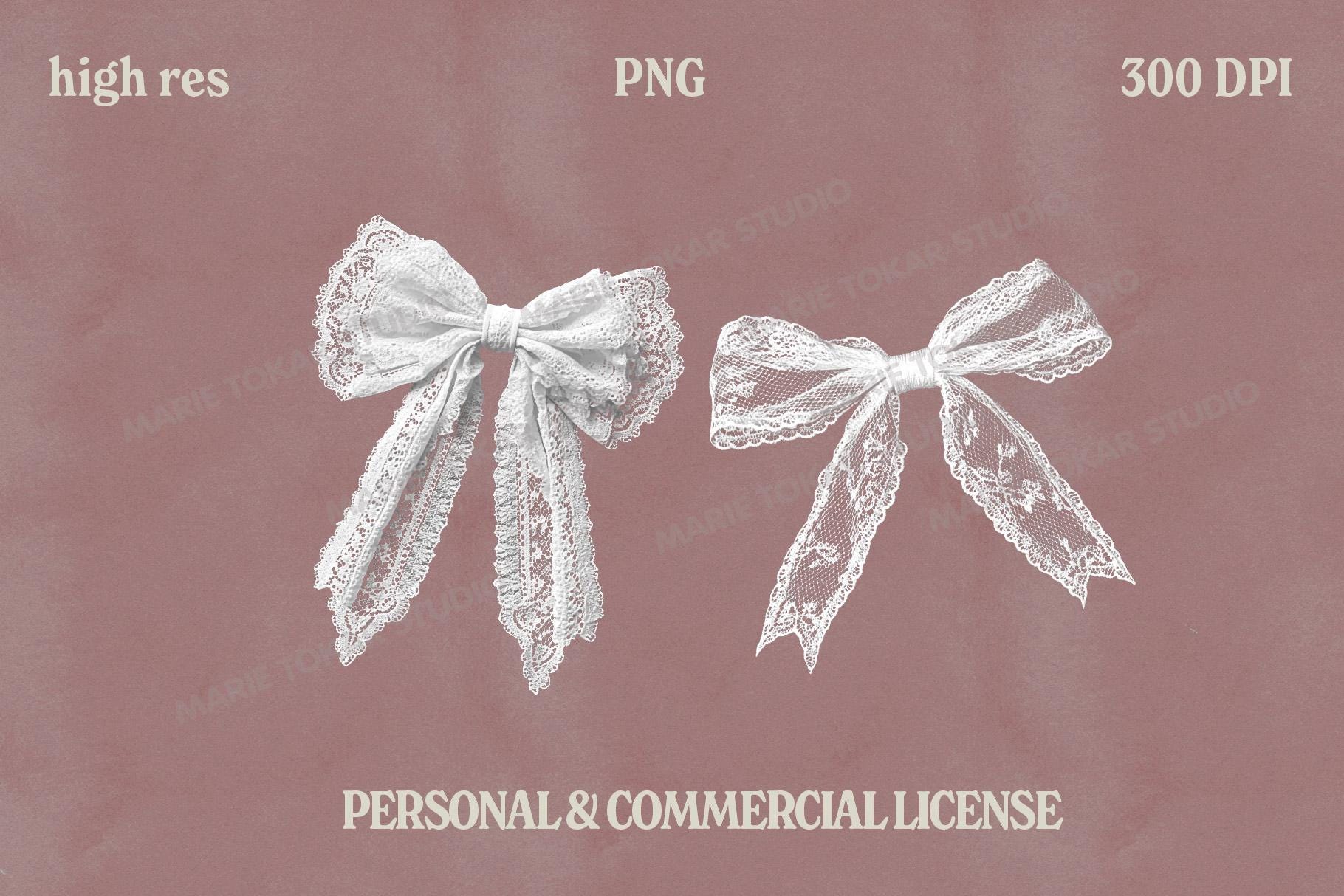 Romantic Coquette Lace Bow Clipart Pack – 6 Vintage White PNG Bows for ...