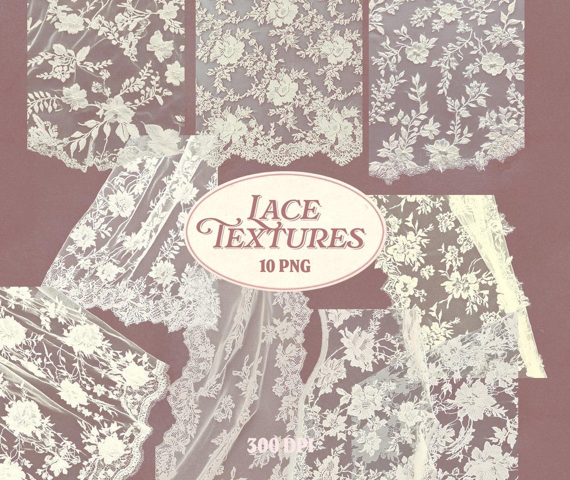 Lace Textures PNG, Vintage Floral Lace Fabric Overlays, Romantic ...