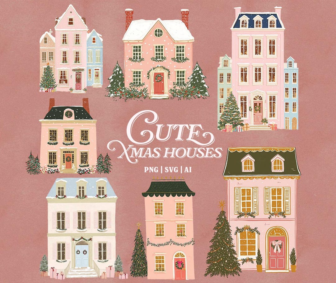 Cute Christmas House Clipart | Xmas Winter Village PNG SVG AI, Festive ...