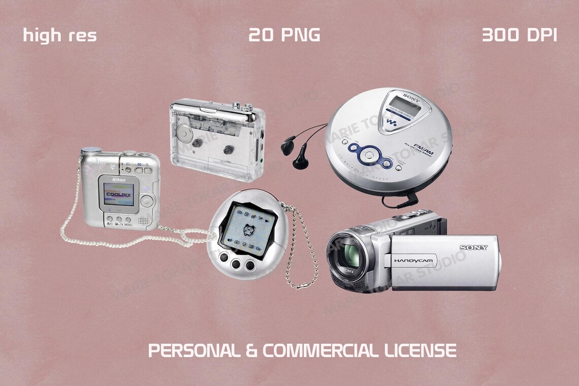 Y2K Tech PNG Clipart Set, Retro Digital Devices, Vintage Electronics ...