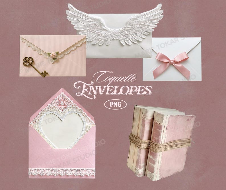 5 Coquette Romantic Letter Ephemera PNG – Vintage Envelope Clipart With ...