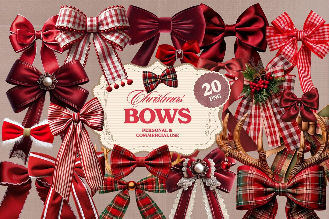20 Realistic Christmas Bows PNG Clipart Pack | Transparent Backgrounds ...