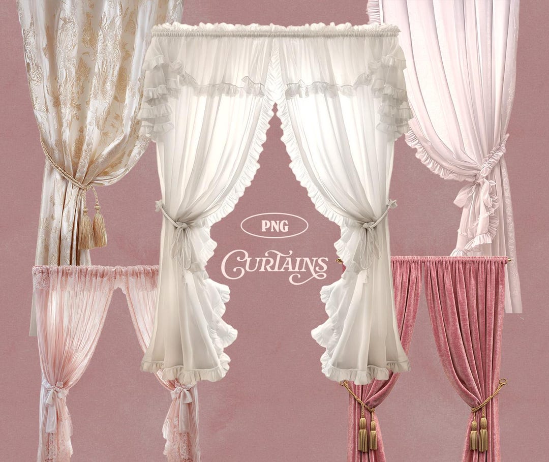 Coquette Curtain Clipart Bundle PNG, Vintage Drapes, Elegant Window ...