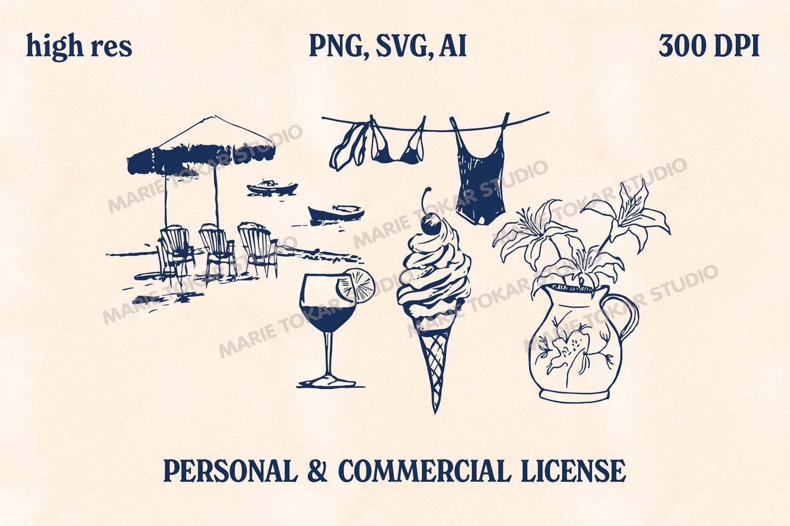 Italian Summer Line Art Clipart Bundle SVG & PNG, Whimsical Rome ...