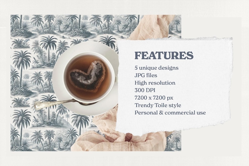 INSTANT DOWNLOAD, 5 French Toile Tropical Seamless Patterns – Vintage ...