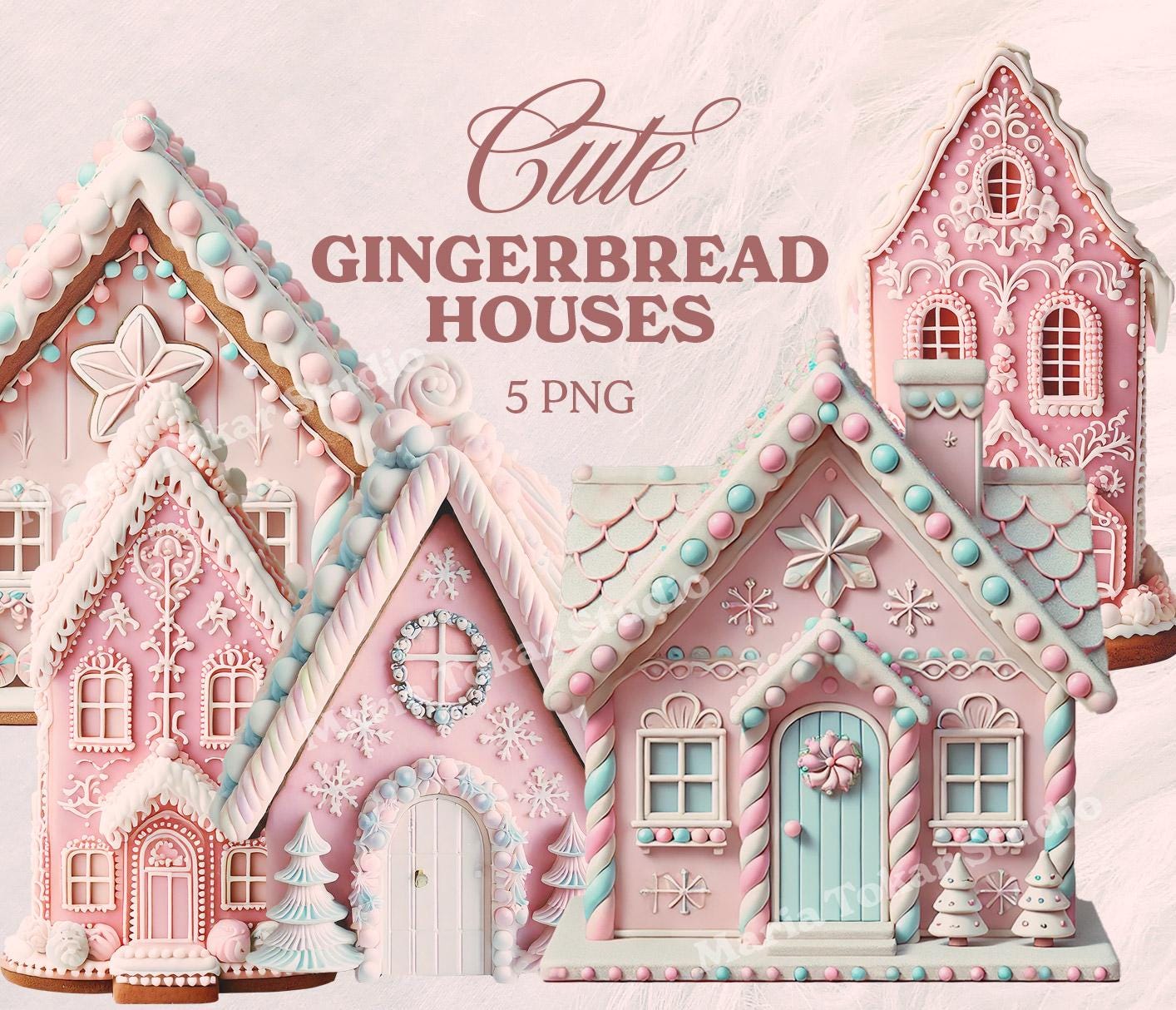 Cute Pink Gingerbread House Clipart PNG – 5 Christmas Houses ...