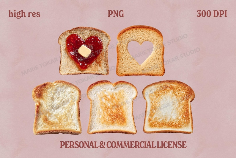 Coquette Toasted Bread PNG Bundle – 15 Slices With Jam, Butter, Hearts ...