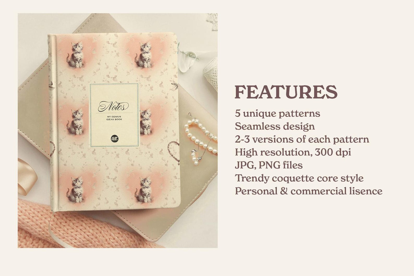 5 Coquette Core Cat Seamless Patterns, Adorable Vintage-inspired Kitten ...