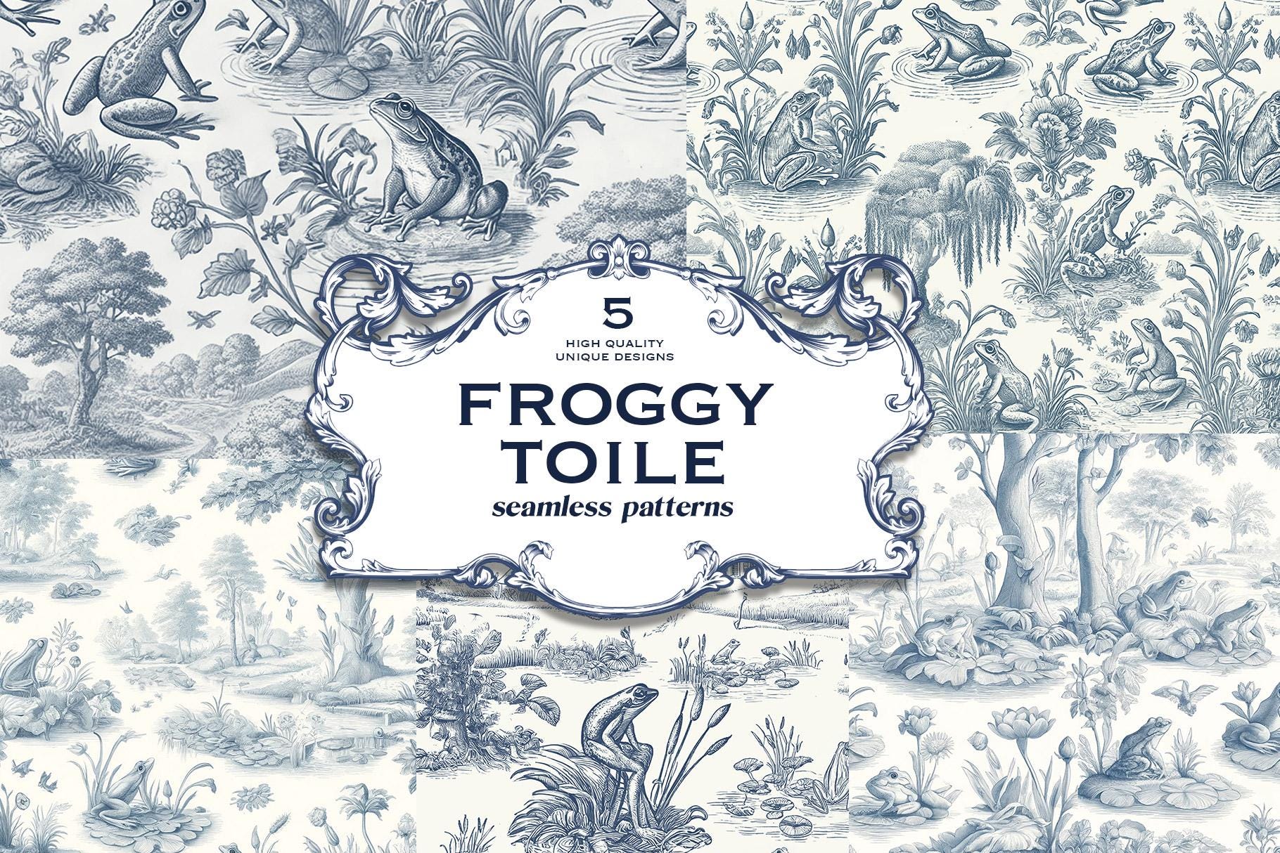 INSTANT DOWNLOAD 5 Froggy French Toile Seamless Patterns – Vintage ...