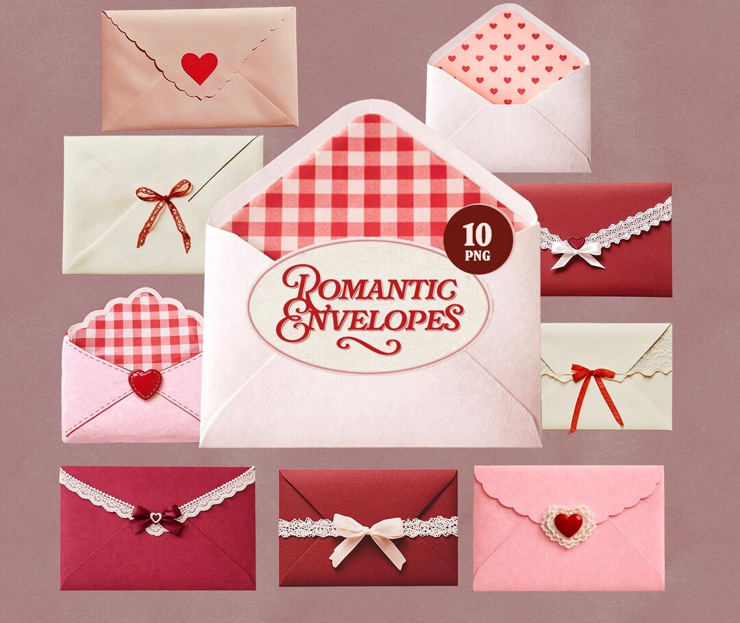 Coquette Romantic Envelopes Clipart PNG, Valentine Love Letters ...