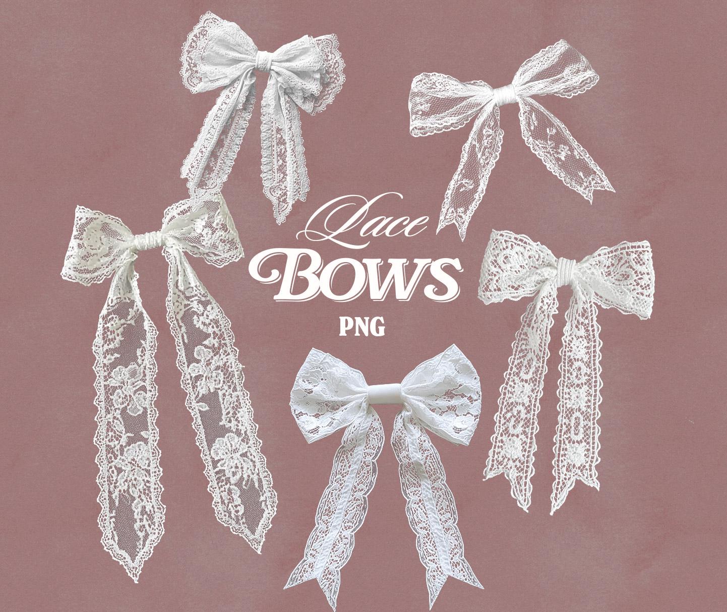 Romantic Coquette Lace Bow Clipart Pack – 6 Vintage White PNG Bows for ...