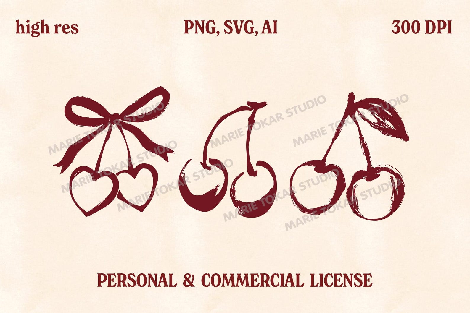 12 Hand Drawn Whimsical Cherry SVG & PNG – Line Art Clipart for ...