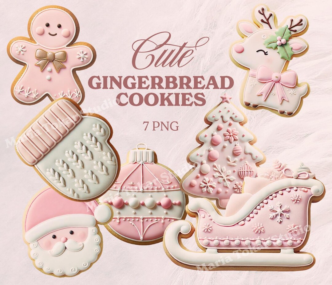 Cute Christmas Gingerbread Cookies PNG Set – 7 Holiday Clipart, Pastel ...