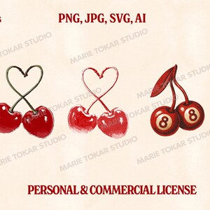 Vintage Cherry Illustration Set – 5 Red Cherries in Vector & Raster ...