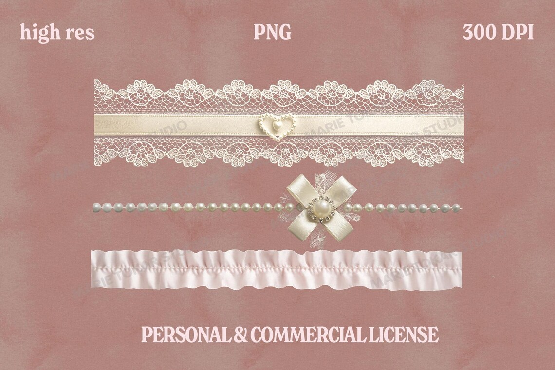 Coquette Lace Trim PNG Bundle | 5 Realistic Lace & Satin Ribbon Borders ...