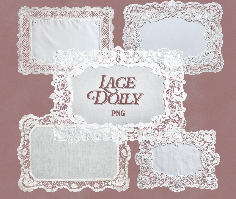 Vintage Rectangular Lace Doily PNG Set | Transparent Digital ...